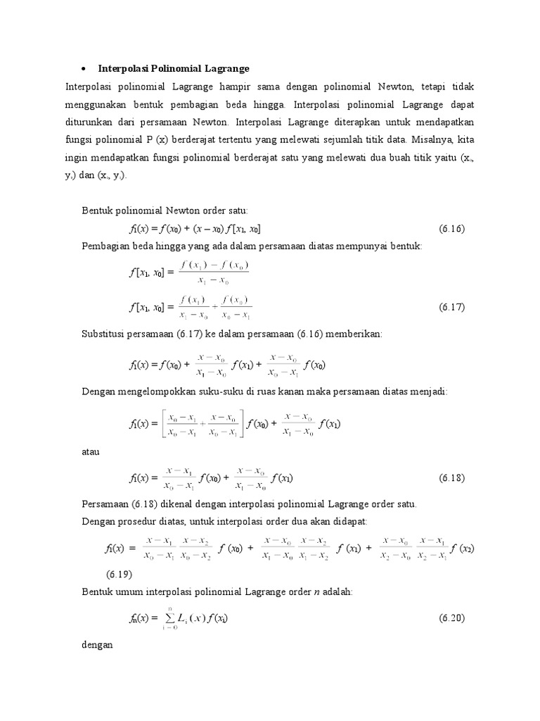Interpolasi Polinomial Lagrange: Panduan Lengkap | PDF