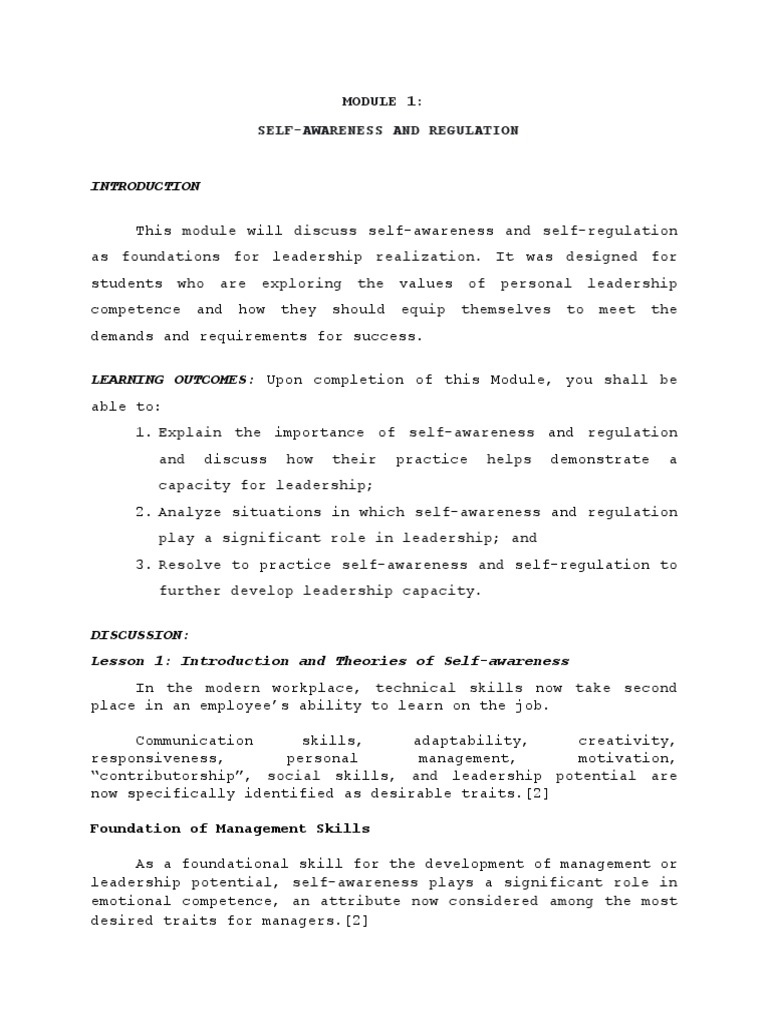 Self Awareness Pdf Leadership Self Awareness