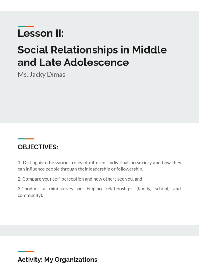 Lesson II: Social Relationships in Middle and Late Adolescence | PDF ...