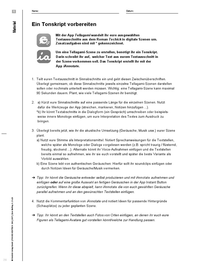 M1 Tschick Unterrichtsmaterial | PDF