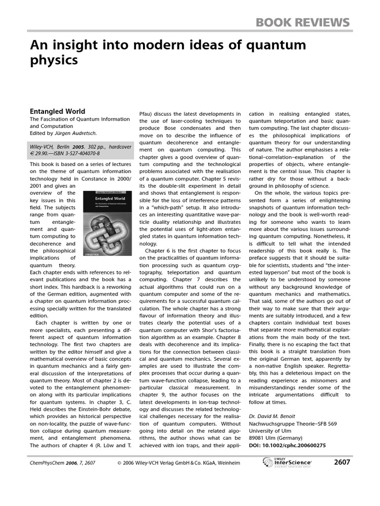 B - Entangled World - B - The Fascination of Quantum Information and Computation. Edited by ...