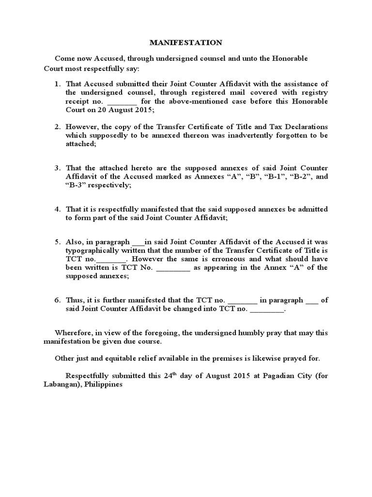 Manifestation Draft Sample | PDF