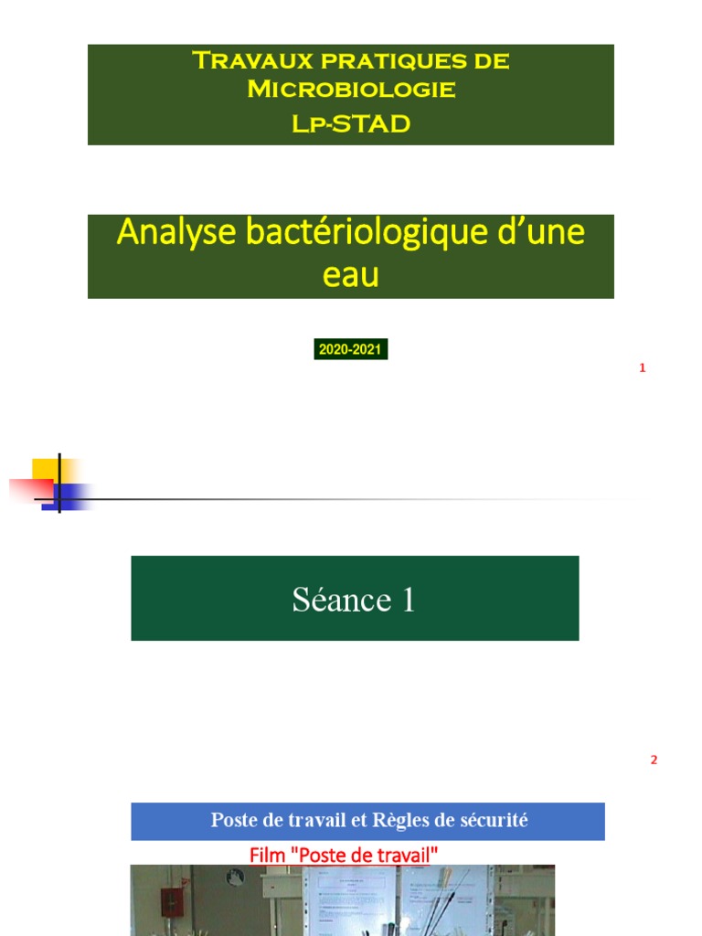 Séance 1 TP Microbio Eau LP STAD | PDF | la pollution | Bactérie