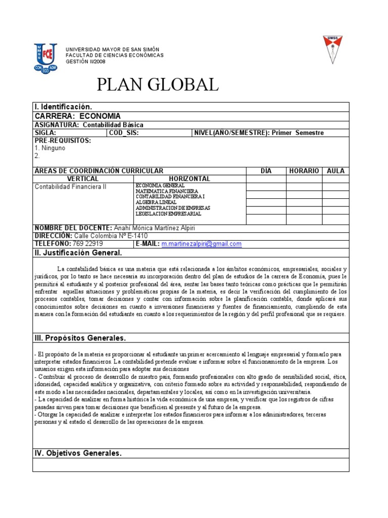 Plan Global | PDF | Contabilidad | Estado financiero