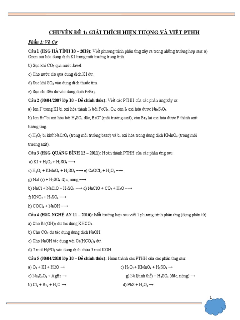 CHUYÊN ĐỀ 1 viết pthh | PDF
