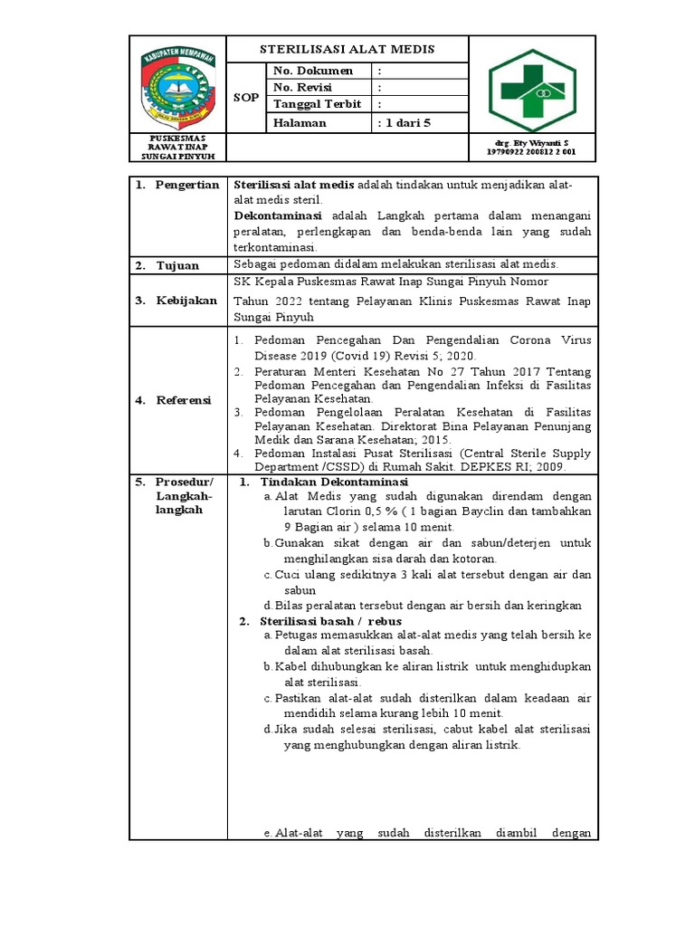 Sop Sterilisasi Alat Medis 2022 | PDF