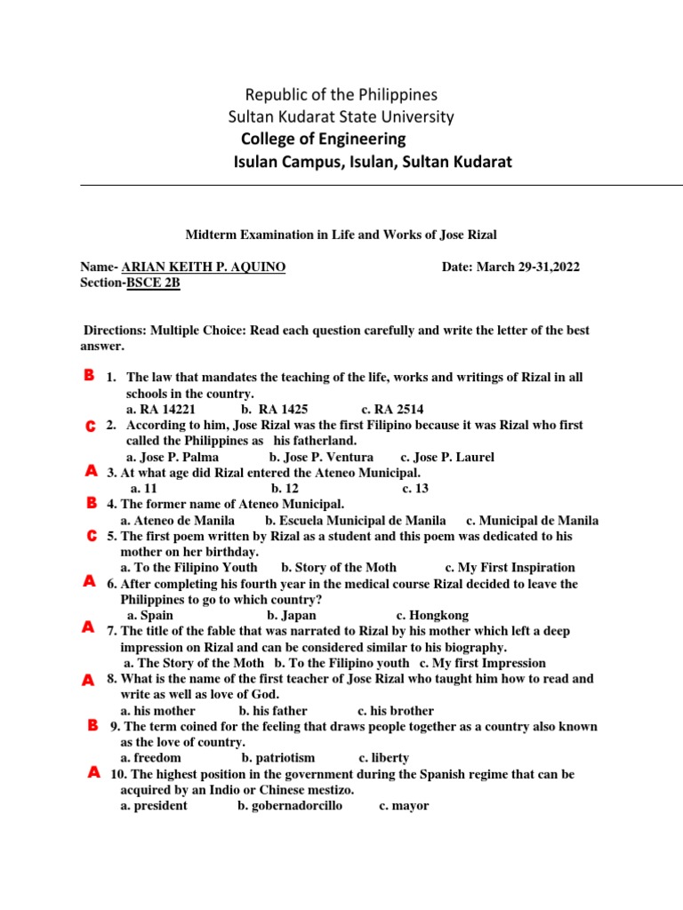 Rizal Midterm | PDF | Philippines