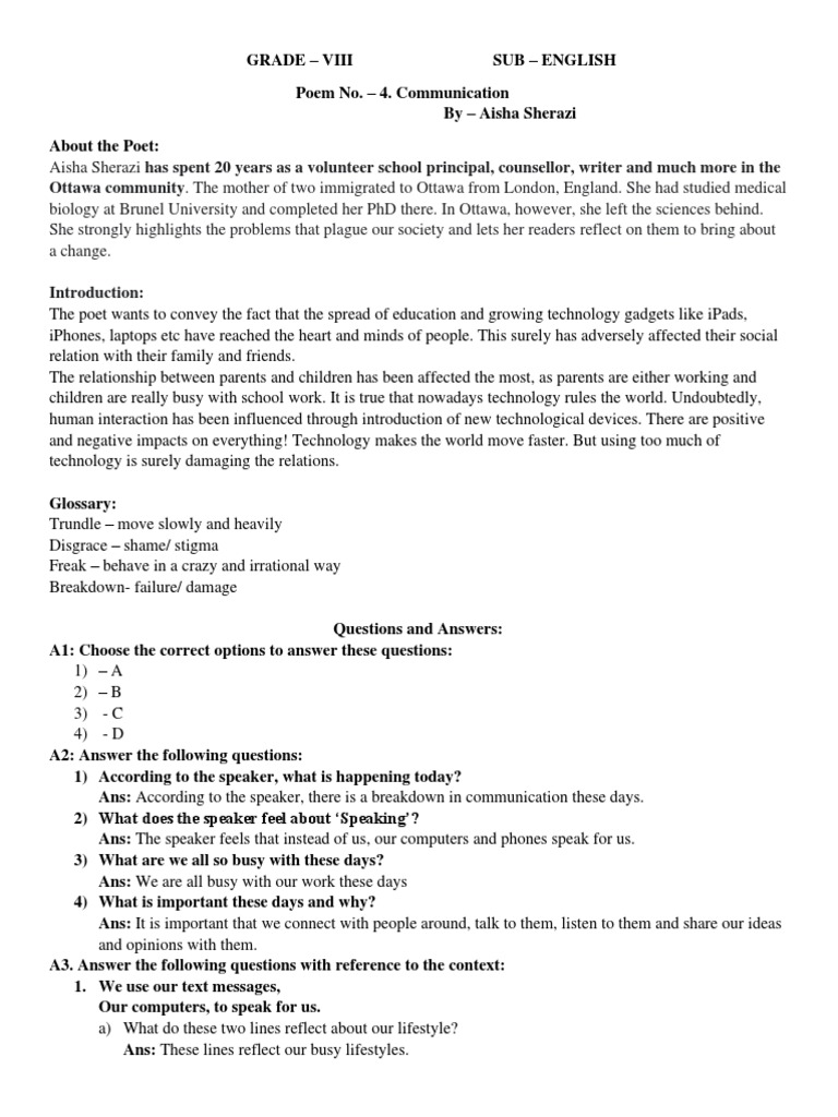 Notes - Poem 4. Communication. | PDF | Communication | Human Communication