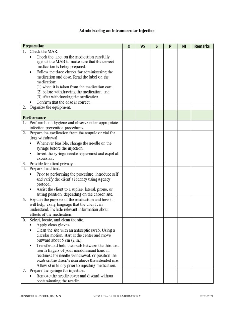 Administering An Intramuscular Injection | PDF | Injection (Medicine ...