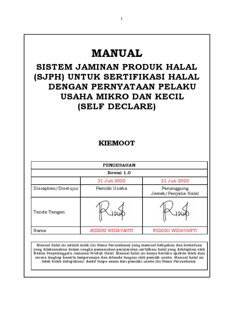 Manual SJPH Self Declare Final (Format Utk PU) Minuman | PDF ...
