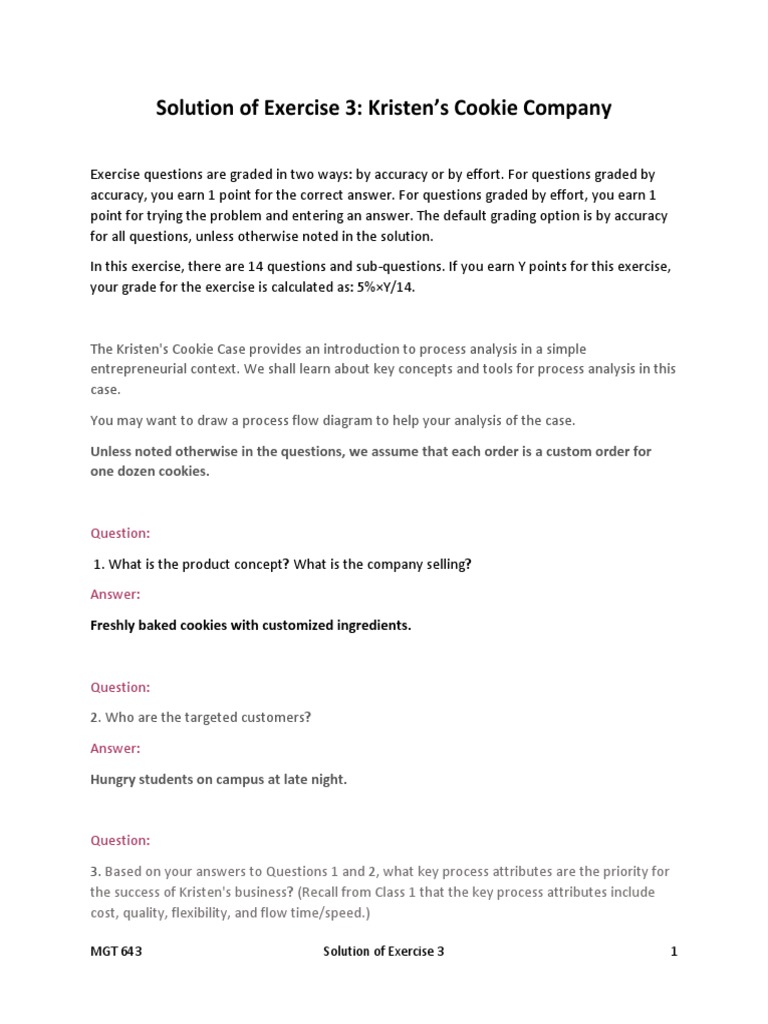 Kristen's Cookie Company Exercise Solutions | PDF | Business | Economies