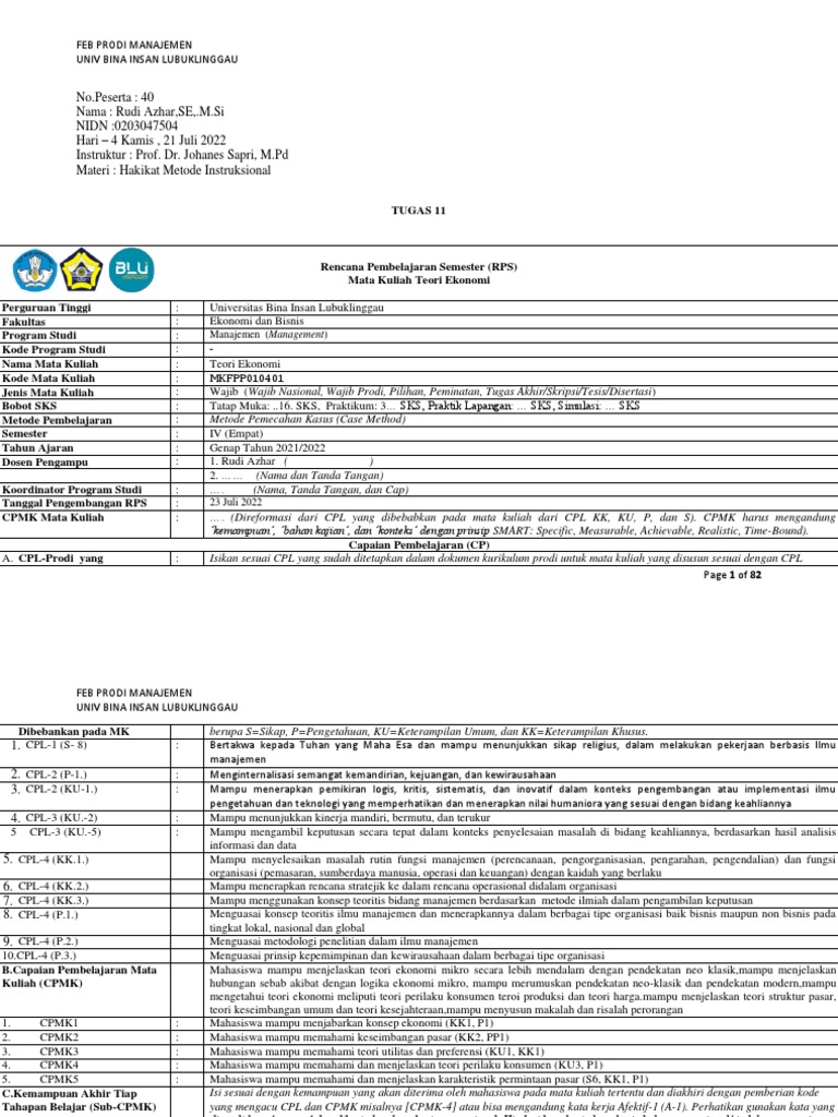 Bahan Ajar - Teori Ekonomi 2022 | PDF