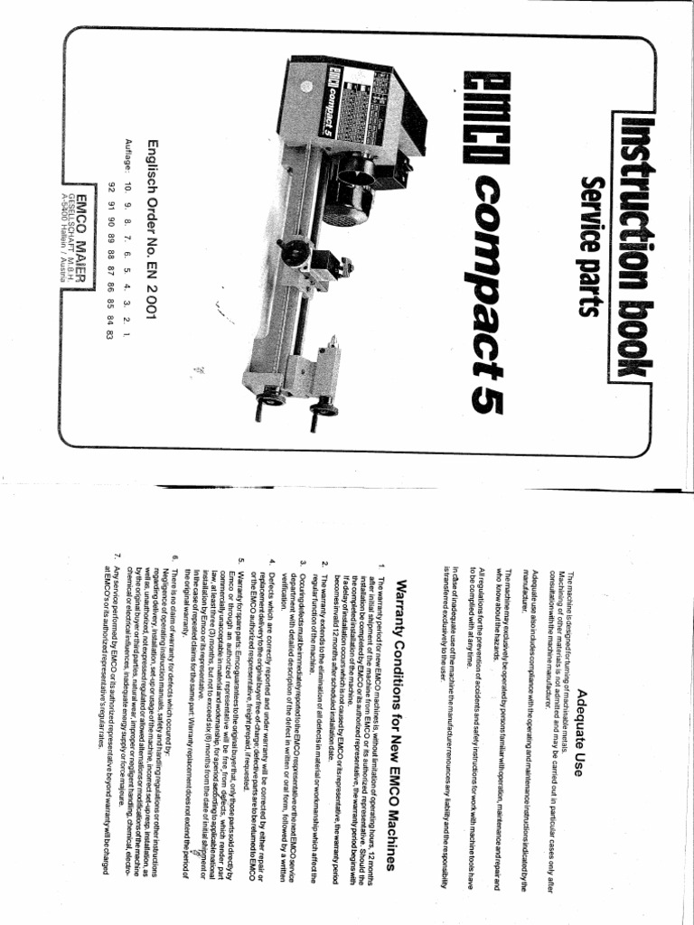 Emco Compact5 InstructionBook en | PDF