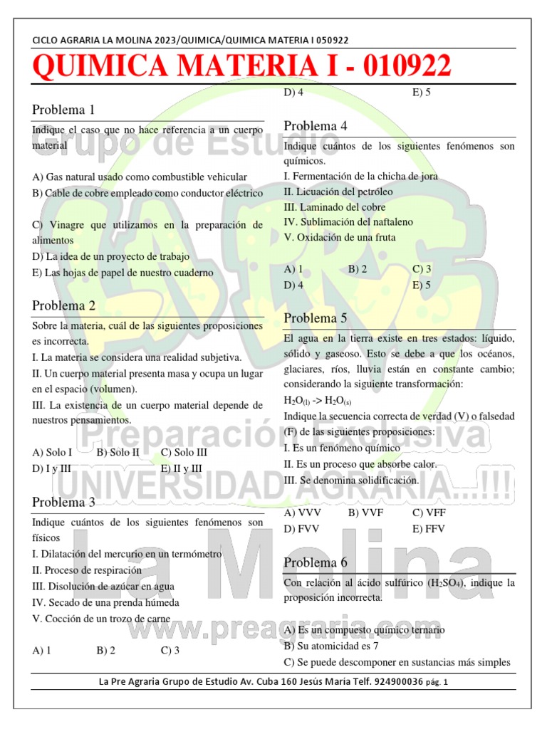 Quimica Materia I 050922 | PDF | Importar | Química