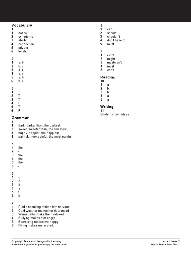 Impact Level 2 End-Of-Term Test 1 Key 0 | PDF
