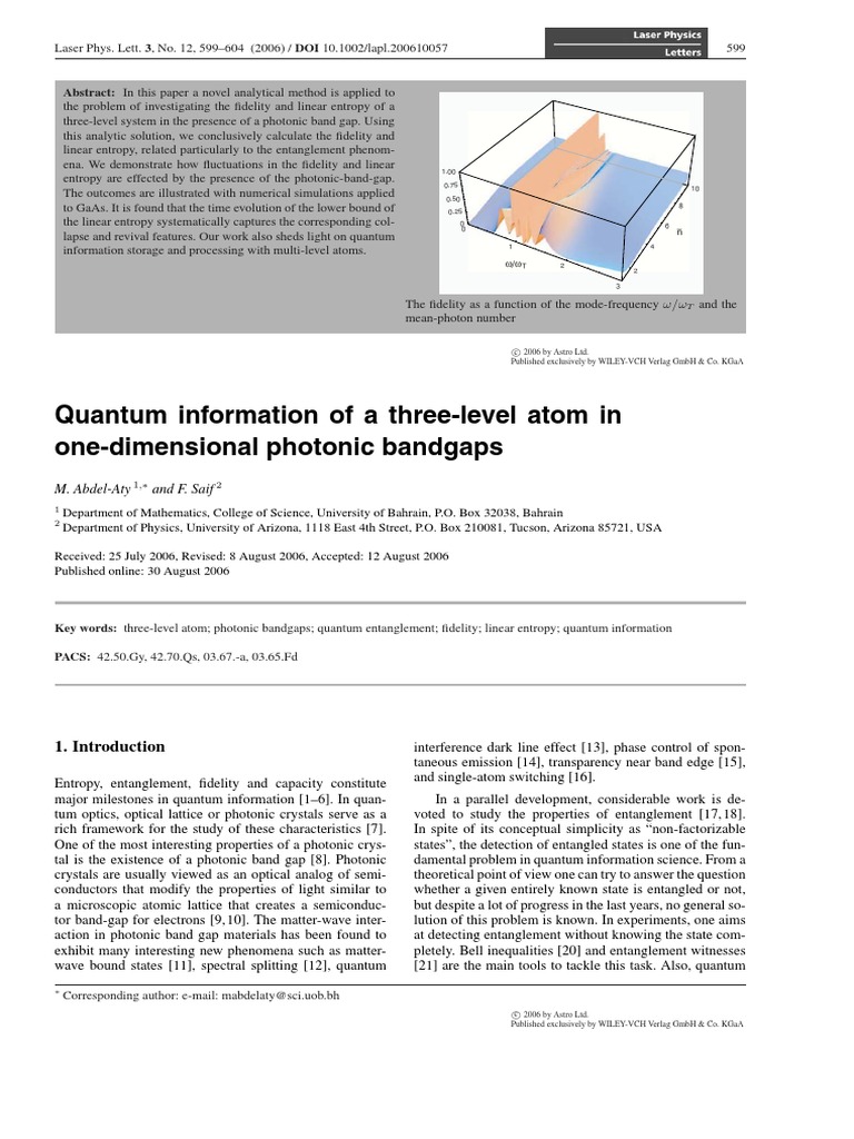 Quantum information of a three-level atom in one-dimensional photonic bandgaps (Laser Physics ...