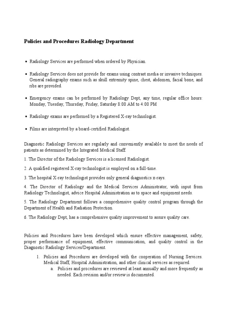 Radiology Department Policies and Procedures | PDF | Radiology ...