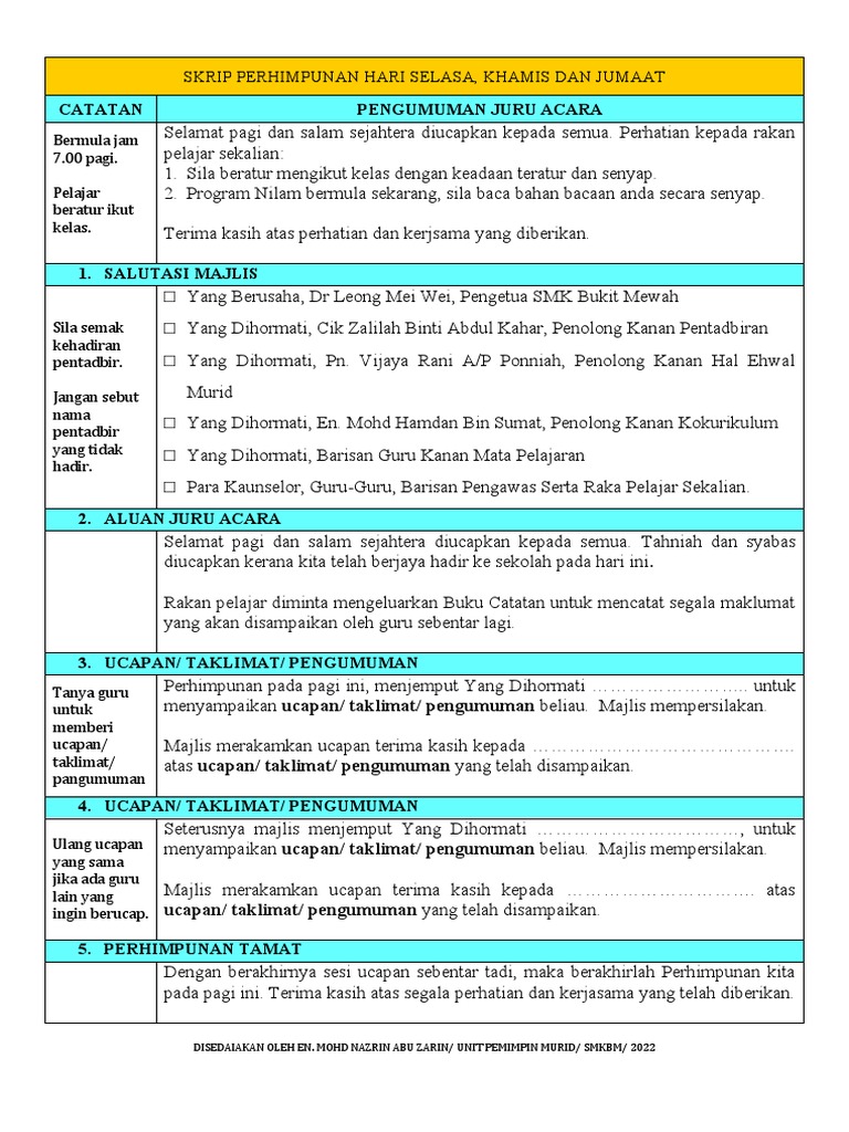 Teks MC Perhimpunan Biasa | PDF