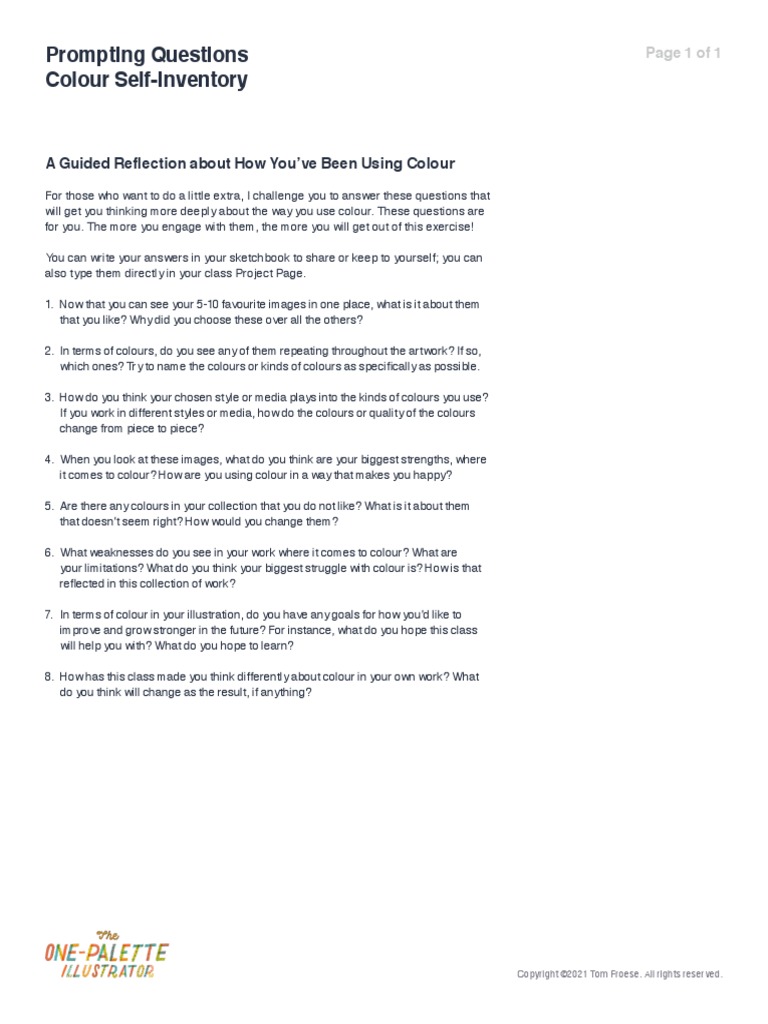 01 Colour Self-Inventory Questions PDF | PDF