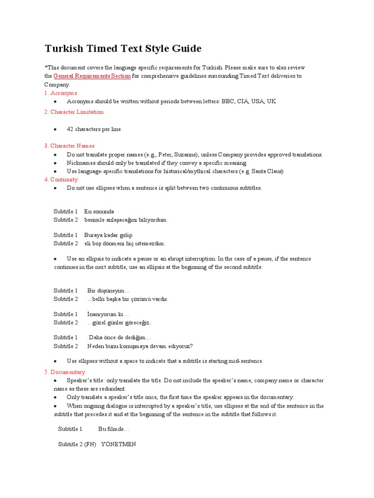 Turkish Timed Text Style Guide | PDF | Ellipsis | Quotation Mark Turkish Timed Text Style Guide | PDF | Ellipsis | Quotation Mark