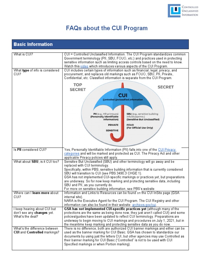 FAQs About The CUI Program | Download Free PDF | Classified Information ...