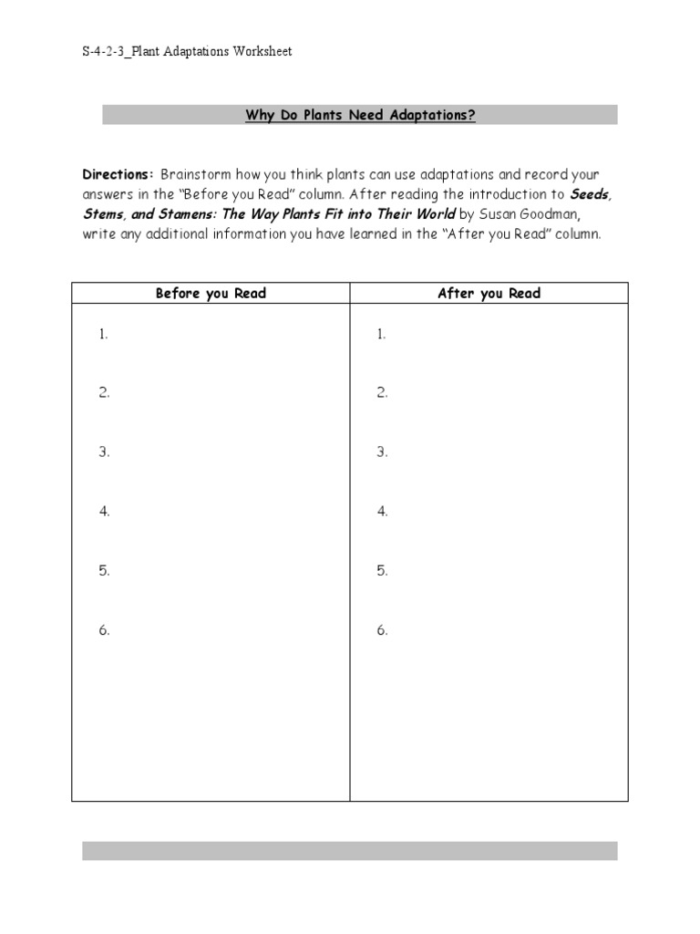 S 4 2 3 - Plant Adaptations Worksheet | PDF | Computers
