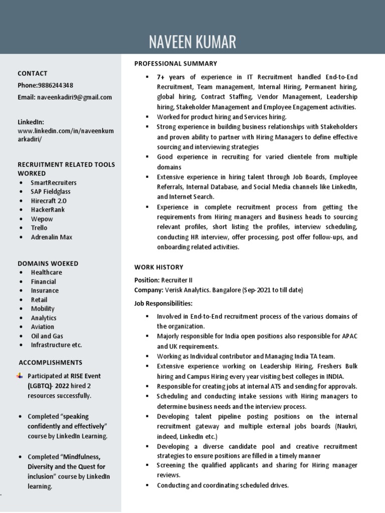 Naveen Kumar Resume-2022 | PDF | Recruitment | Linked In