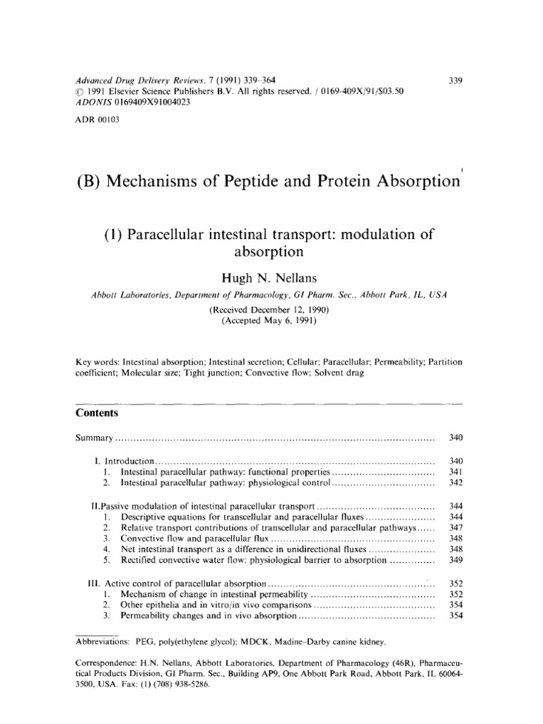 (B) Mechanisms of Peptide and Protein Absorption: Hugh N. Nellans | PDF ...