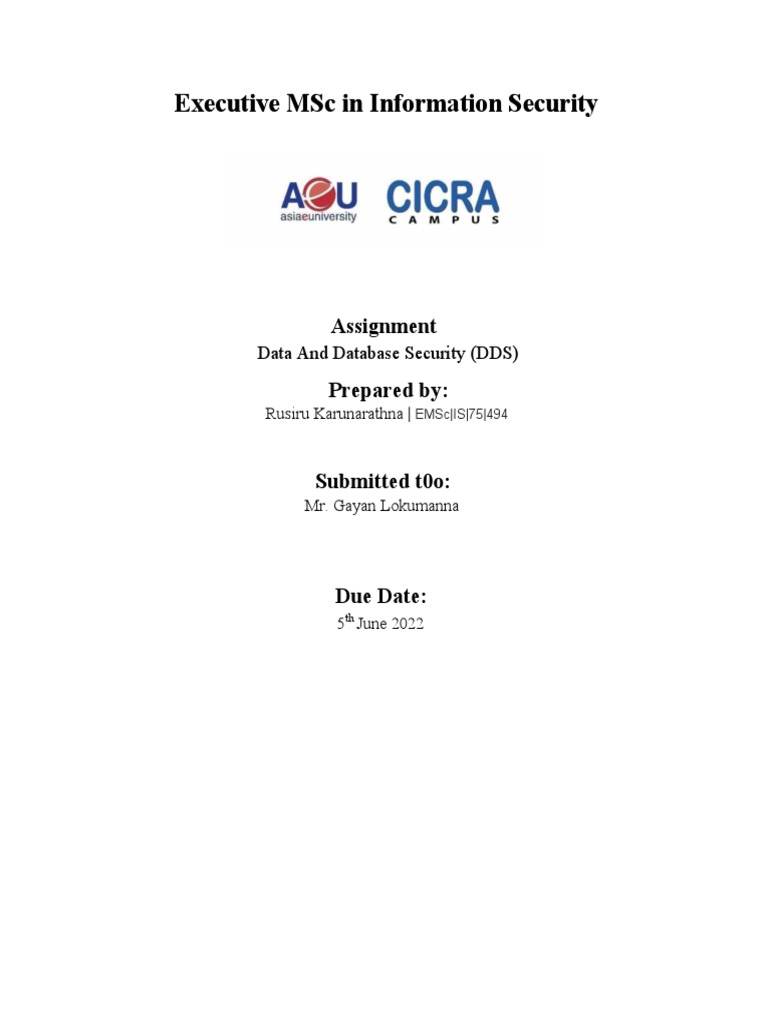 Database Security Assignment Pdf Computer File Encryption