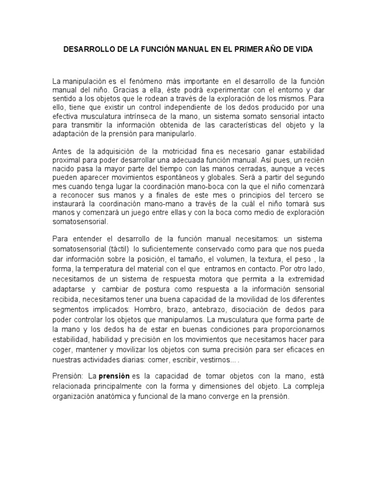 Desarrollo de la función manual en bebés | PDF | Relaciones personales, crianza y desarrollo ...
