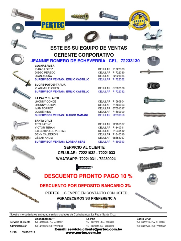 Catalogo de Pernos Pertec | PDF | Tornillo | Herramientas de corte