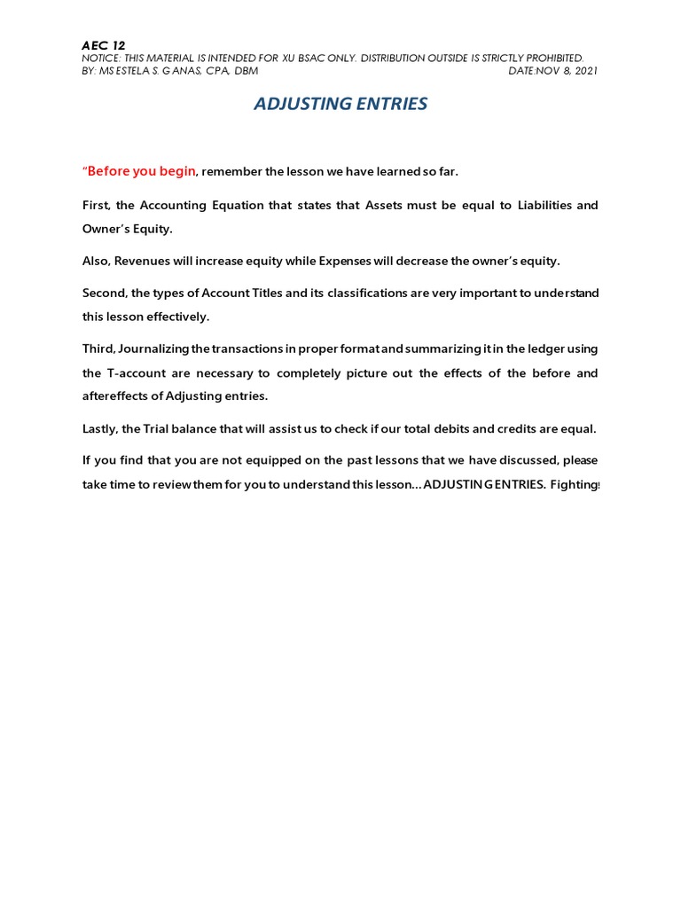 Adjusting Entries Accrual Deferral | PDF | Debits And Credits ...