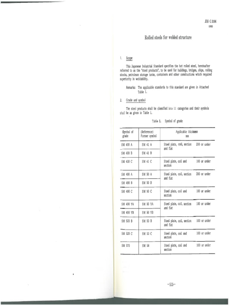 JIS G 3106 -1992-(Rolled Steel-for Welded Structure)-SM | PDF
