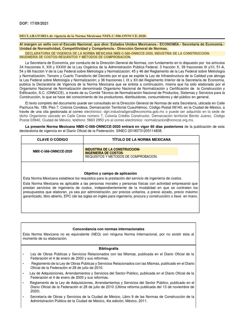 DOF - Norma Diario Oficial de La Federaci - N 1 | PDF | México | Ciudad de México