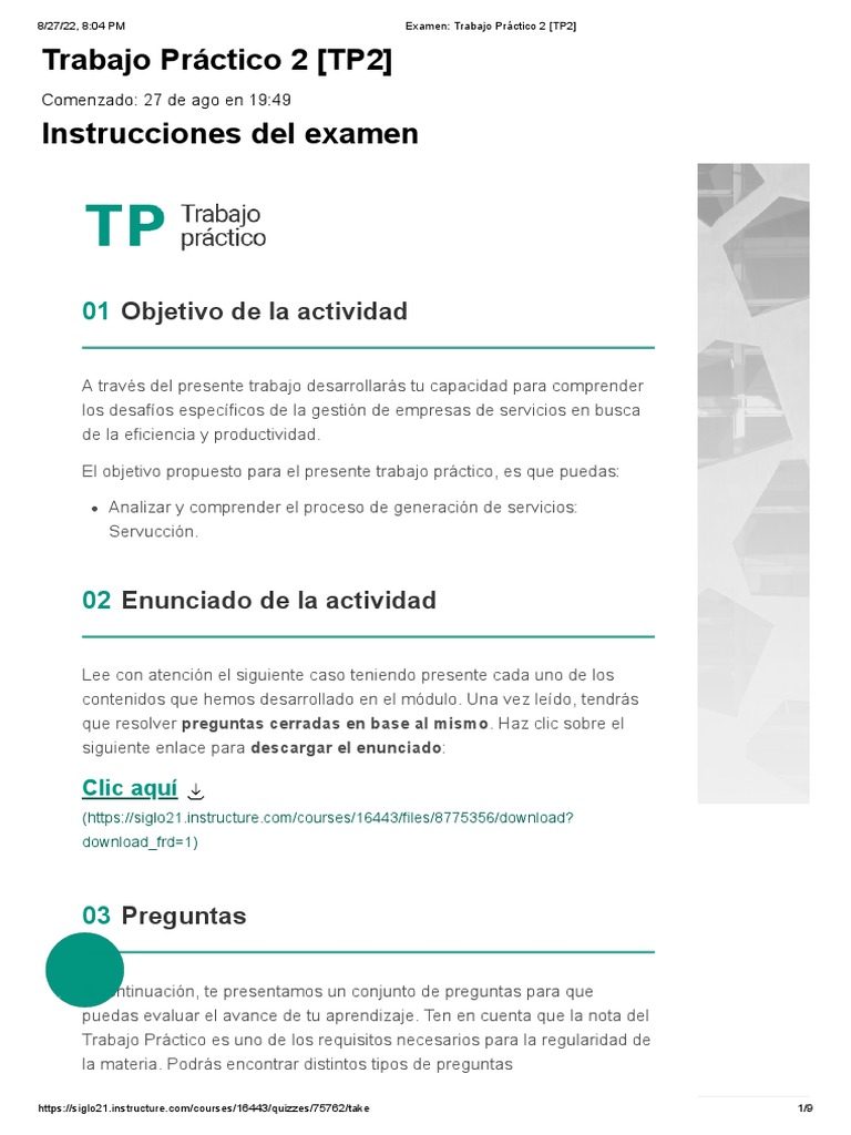 Examen - Trabajo Práctico 2 (TP2) II | PDF | Marketing | Prueba (evaluación)