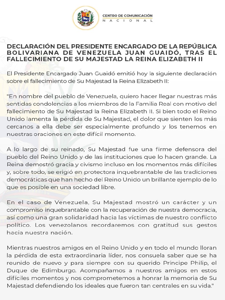 Declaración Del Presidente Encargado de La República Bolivariana de ...