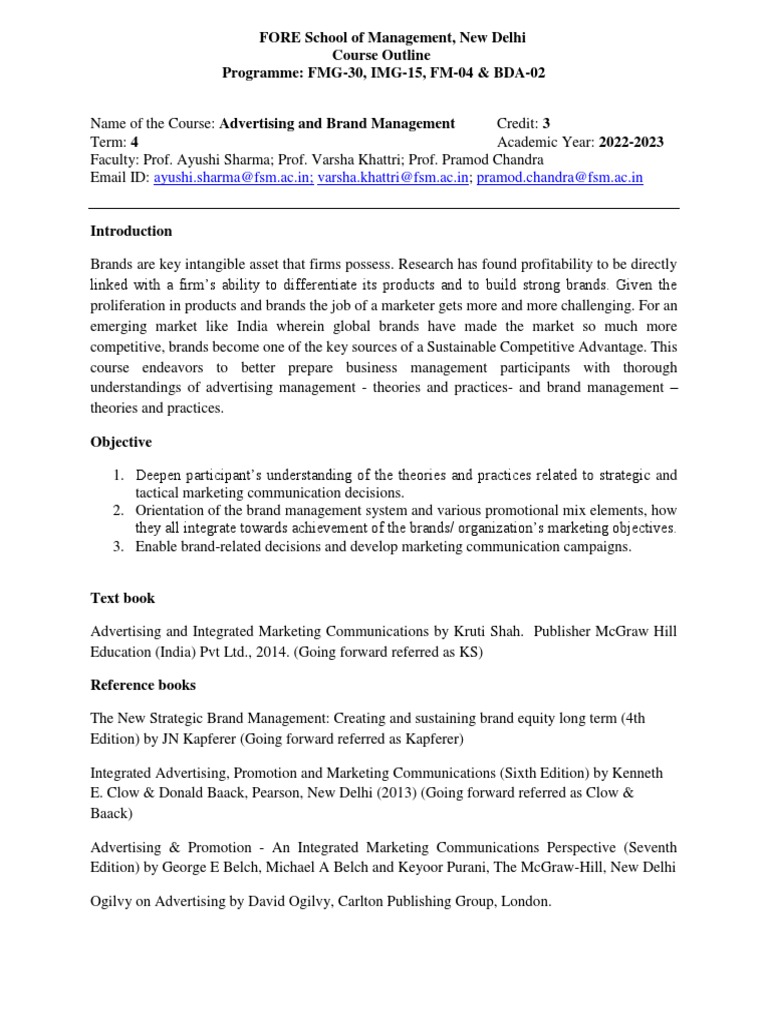 ABM - Course Outline | PDF | Brand | Marketing