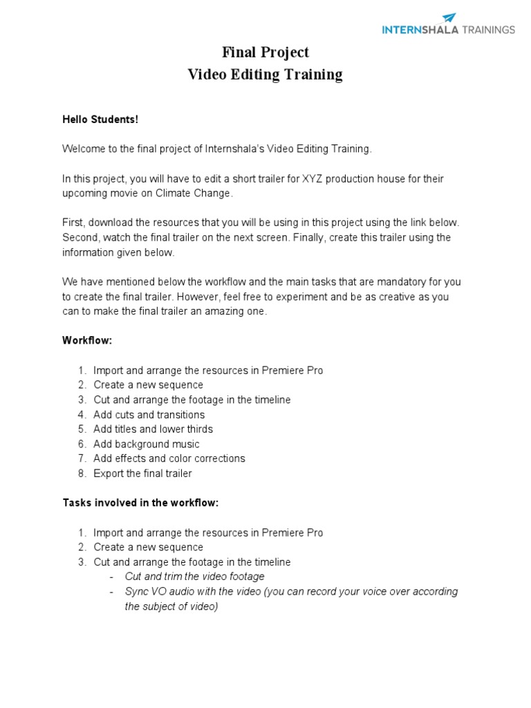 Final Project Video Editing Internshala | PDF