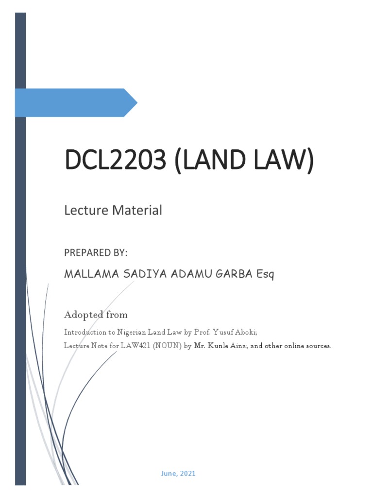 DCL2203 Lecture Material (Land Law) | PDF | Duty Of Care | Legal Liability