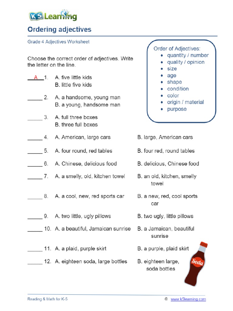 3d Order of Adjectives Worksheet 2 | PDF