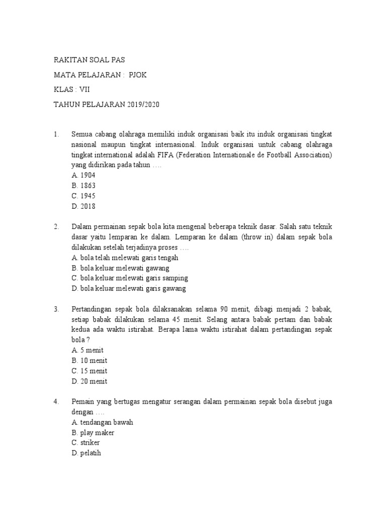 Soal Pas Pjok Klas Vii | PDF