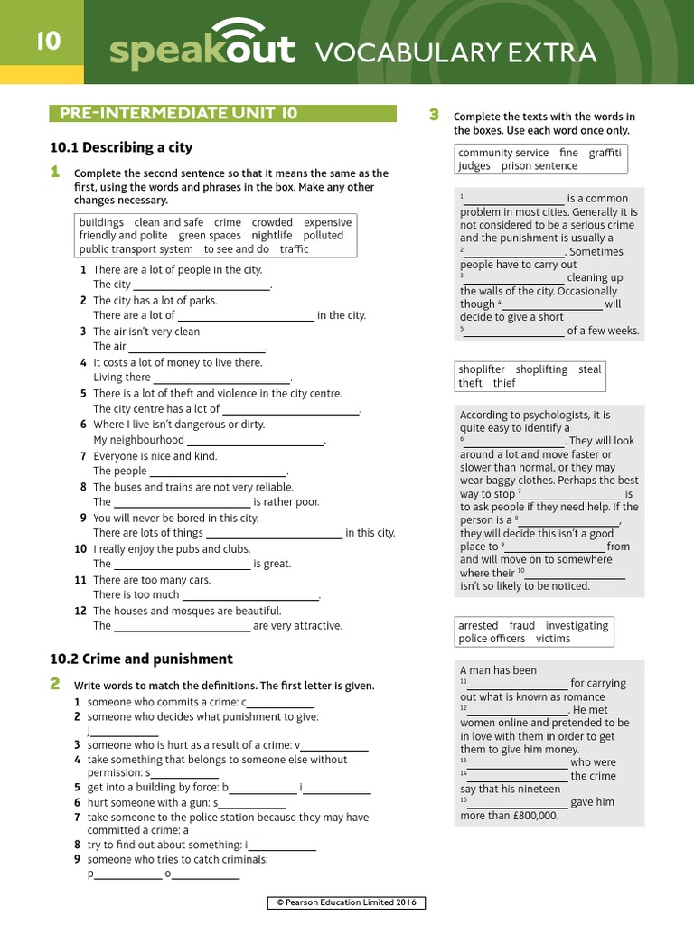 Speakout Vocabulary Extra Pre-Intermediate Unit 10 | PDF