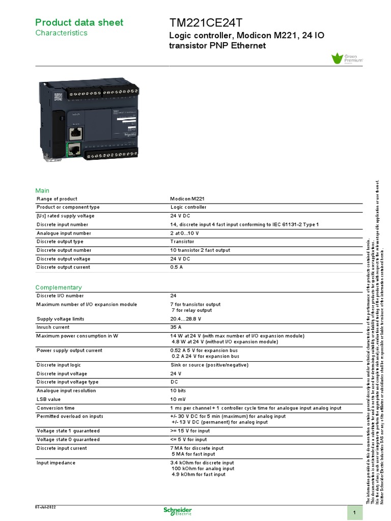 TM221CE24T DATASHEET WW en-GB | PDF | Power Supply | Usb