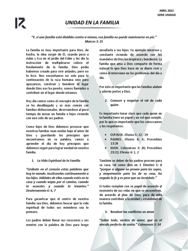 Semana 1 - Unidad en La Familia | PDF | Amor | Dios