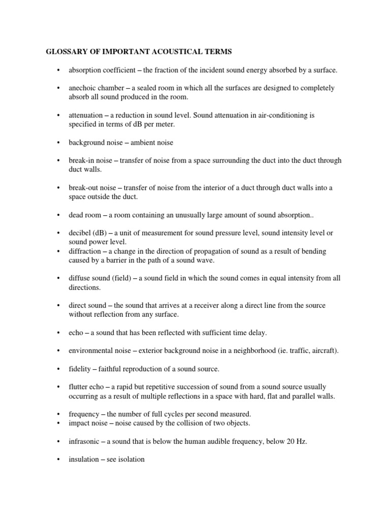 Glossary of Important Acoustical Terms | PDF | Sound | Noise