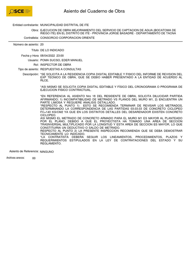 Asiento Del Cuaderno de Obra | PDF