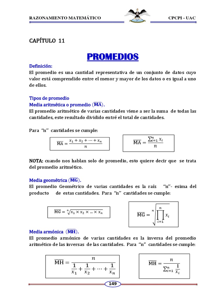 11° Promedios | PDF | Promedio | Aritmética