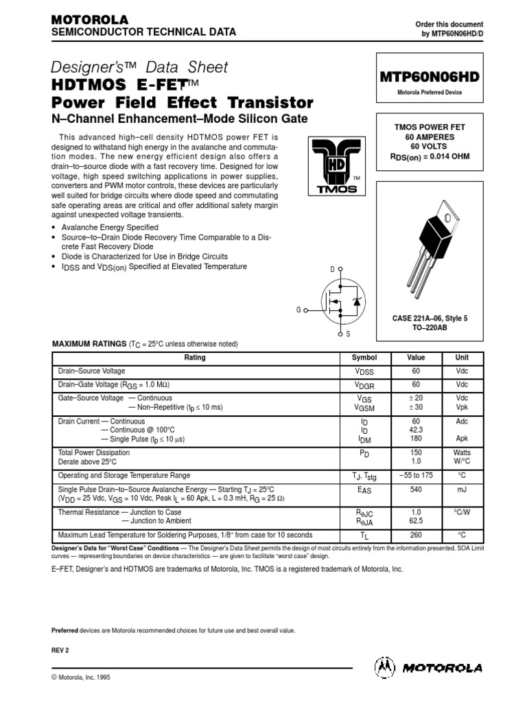 MTP60N06 | PDF | Field Effect Transistor | Diode
