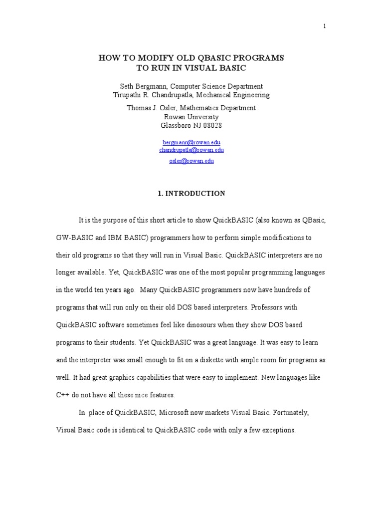 How To Modify Old Qbasic Programs To Run In Visual Basic Bergmann