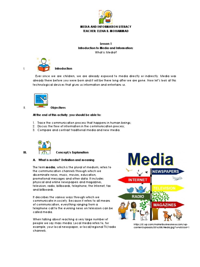 MIL Workbook Lesson 1 What Is Media | PDF | Mass Media | Communication